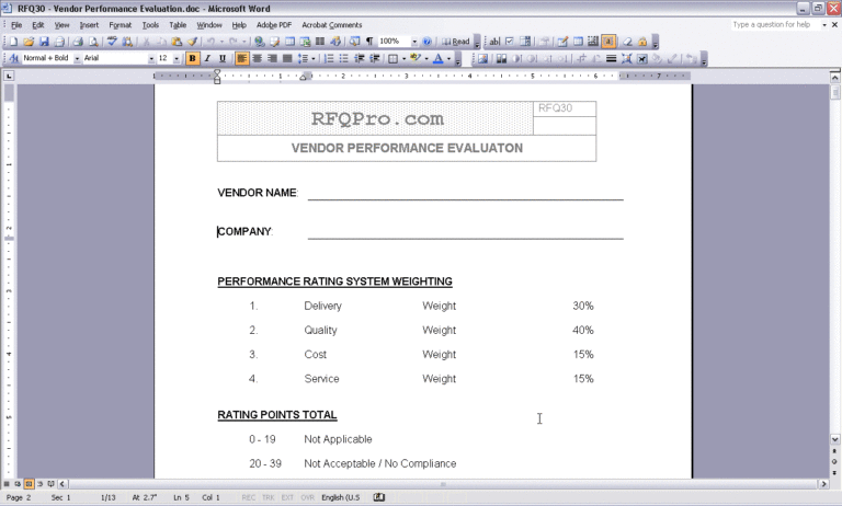 Supplier Evaluation Form - RFQPro.com